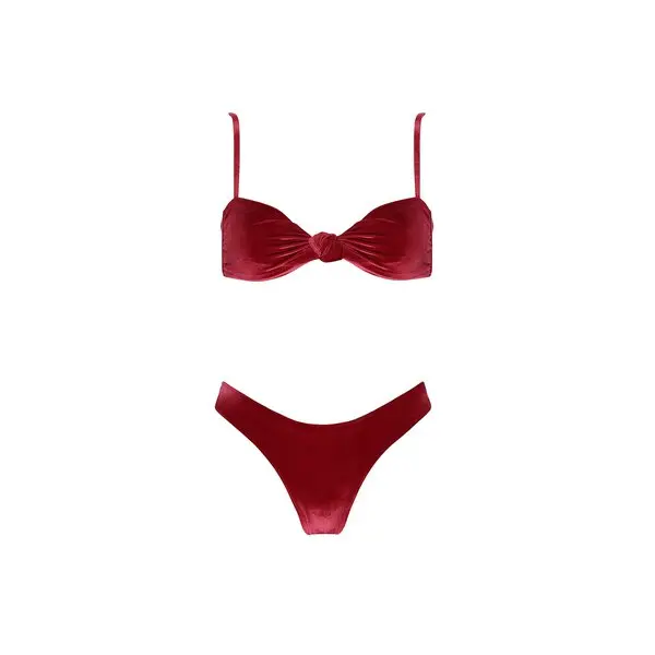 AGUACLARA Rouge Front Knot Top High Leg Bottom - Red