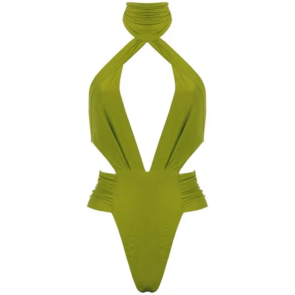 ANTONINIAS Nefretiti Cut-out One-piece Swimsuit With Elegant Folds In Lime - Green