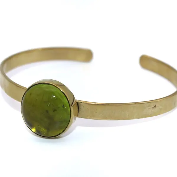 LALA SALAMA Open Lime Glass Bangle - Gold