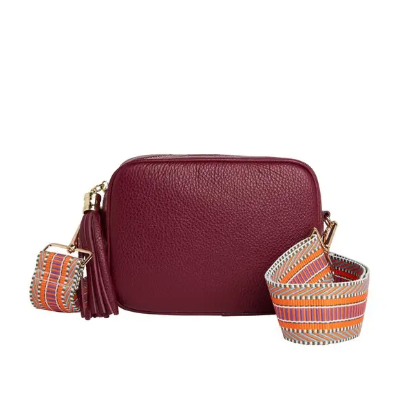 BETSY & FLOSS Verona Crossbody Burgundy Tassel Bag With Orange Aztec Strap - Red