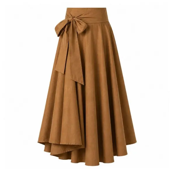 NIKKA PLACE Elegant Midi Cotton Skirt In Light Color - Brown