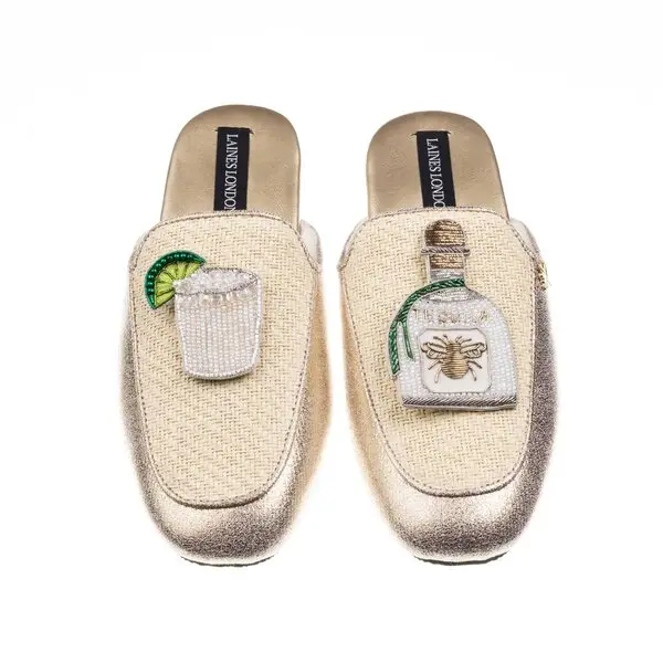 LAINES LONDON Neutrals Classic Mules With Agave Tequila Brooches Cream - Gold