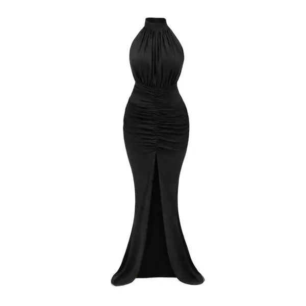 MONICE LONDON Selene Long Halter Dress - Black