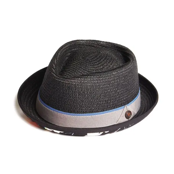 DASMARCA HATS Dasmarca Tommy Summer Straw Porkpie Hat With Vintage Floral Prints - Black
