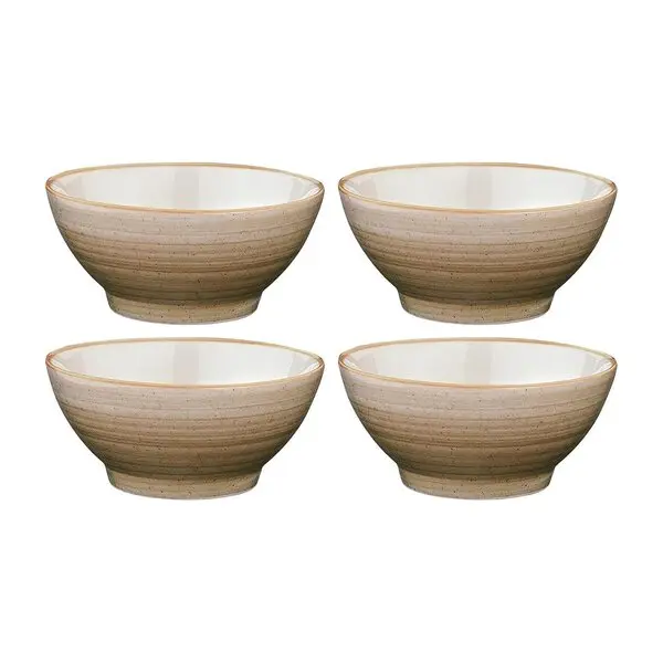 Turgla Home Terrain Round Porcelain Bowl Set Of Four - Brown