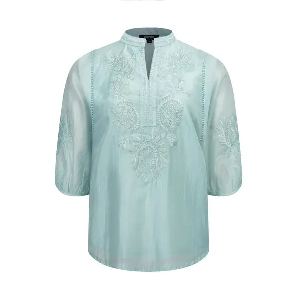SMART AND JOY Embroidered Tencel-blend Blouse - Blue