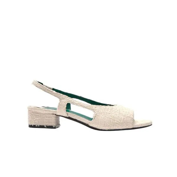 FLORRIE Laura Ivory Tweed Slingback Block Heel Sandal - White