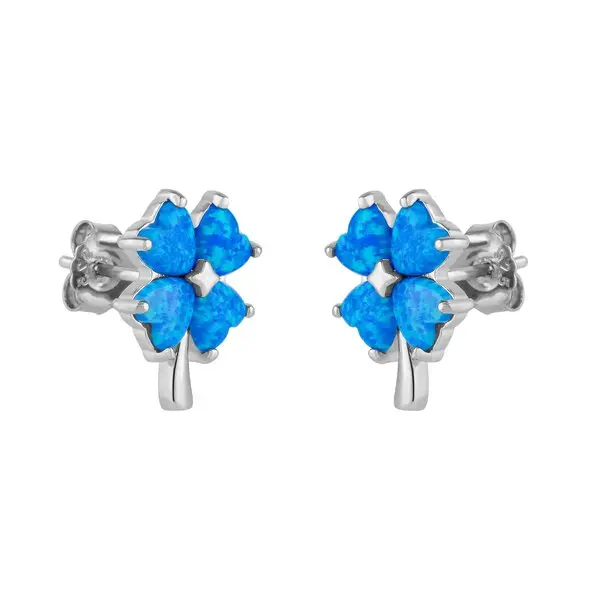 SPERO LONDON Blue Opal Four Leaves Clover Sterling Stud Earring - Silver
