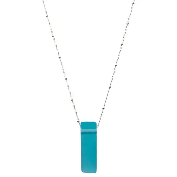 SMART GLASS JEWELRY Recycled Gin Bottle Stiletto Necklace Aqua Sterling - Blue