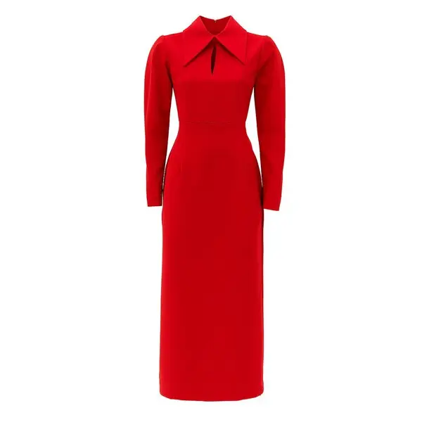 JULIA ALLERT Long Sleeve Solid Formal Midi Dress - Red
