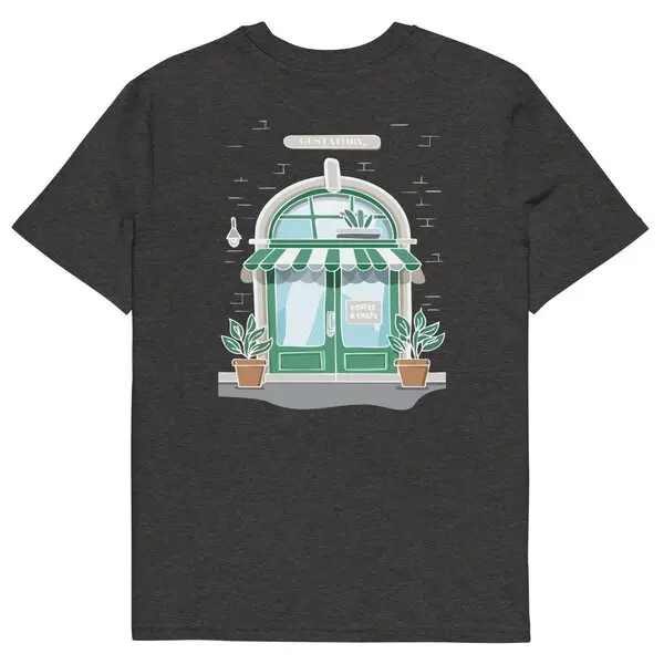 ANCHOR & CREW Dark Heather Gustatory Coffee & Chats Organic Cotton Embroidered T-shirt - Grey
