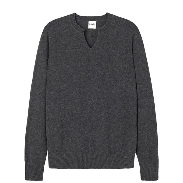 SALTS CASHMERE Split Crew Neck Sweater Charcoal - Grey