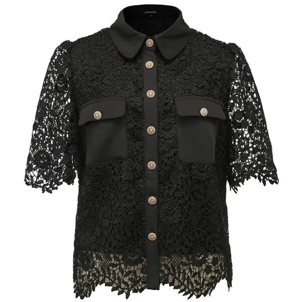 SMART AND JOY Lace And Center Buttons Shirt - Black