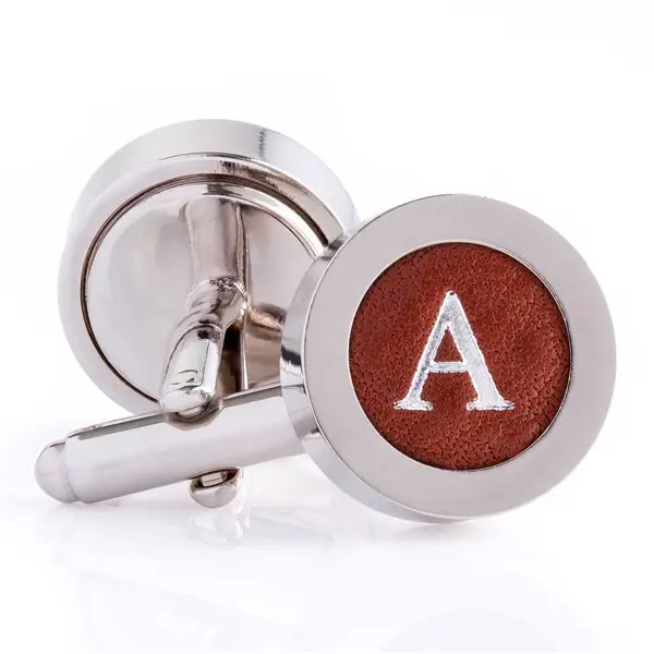 N'DAMUS LONDON Brown / Silver Regent Chestnut Leather Silver Letter Cufflinks - Brown/silver