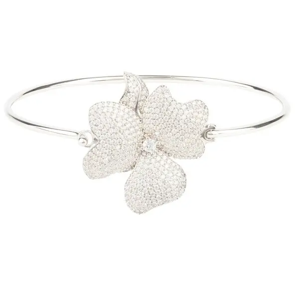 LATELITA Silver / White Flower Large Statet Cuff Bracelet Silver - Silver/white
