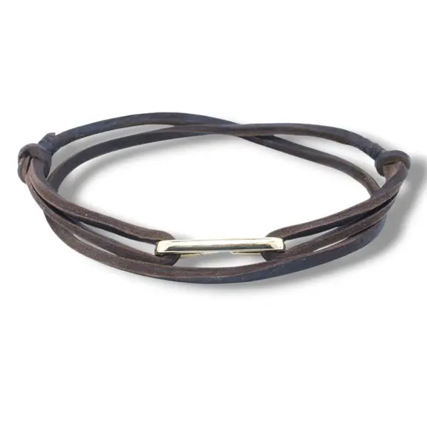 C. GRASSI Jumbo Staple Bracelet Sterling Silver Italian Calfskin In Mocha - Brown