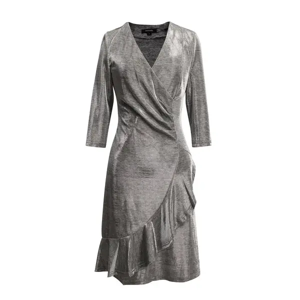 SMART AND JOY Cross-heart Fit-and-flare Tiered Ruffle Shiny Dress - Grey
