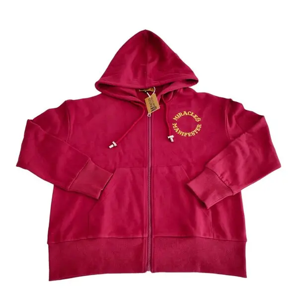 MIRACLES MANIFESTER Embroide Zip Hoodie Burgundy - Red