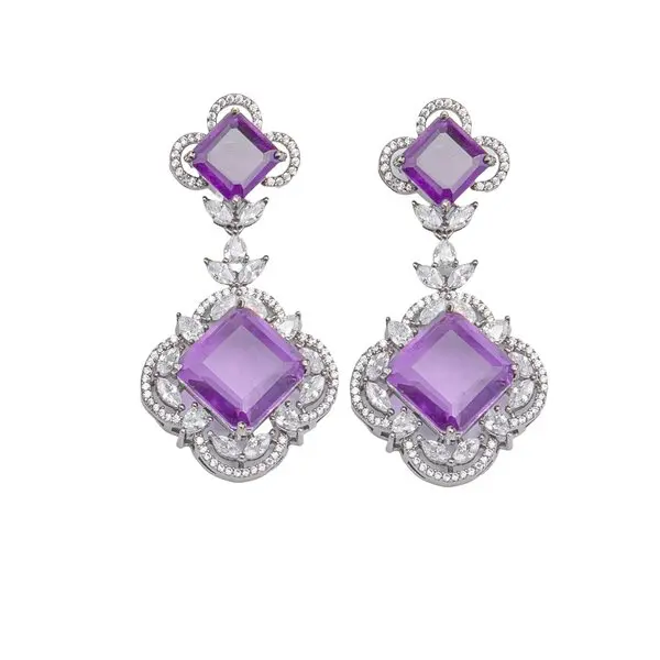 MERAKI BY RASHMI BAJAJ Voyage Cubic Zirconia Chandelier Earrings - Purple