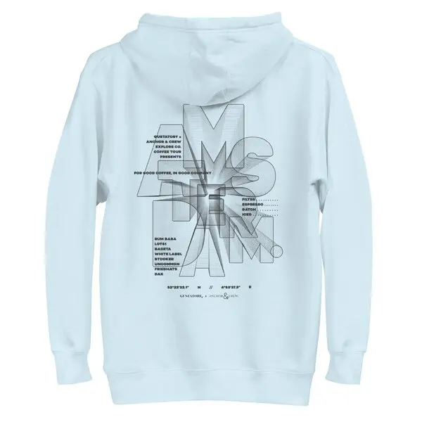 ANCHOR & CREW Sky Gustatory Amsterdam Coffee Scene Cotton Blend Embroidered Hoodie - Blue