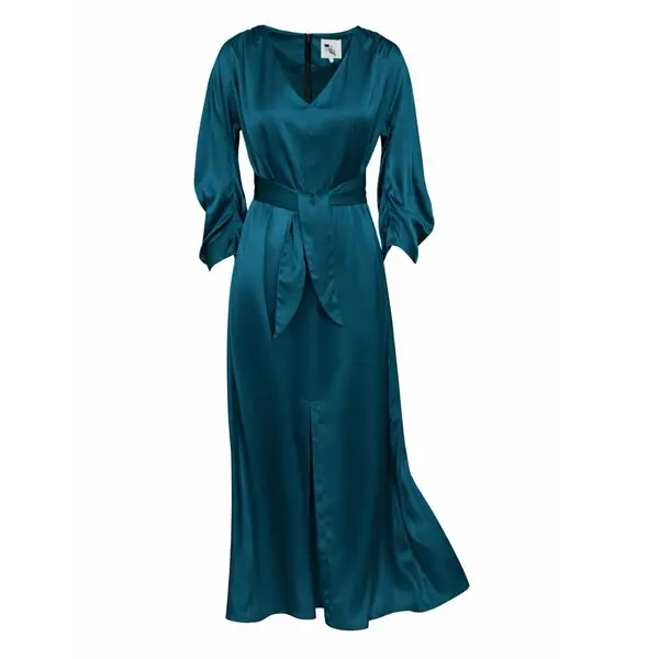 JULIA ALLERT Satin Ankle-length Dress With Belt Emerald - Green