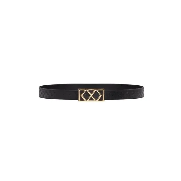 Place Of Ëlms Double Diamond Reversible Leather Belt In Gold - Black