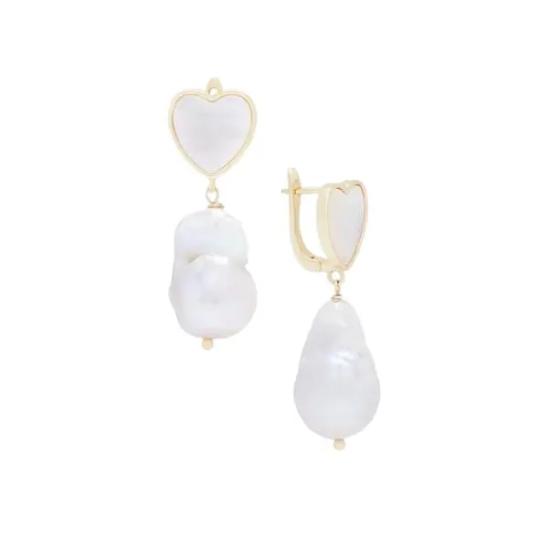 Saachi Heart Pearl Drop Dangle Earrings - White