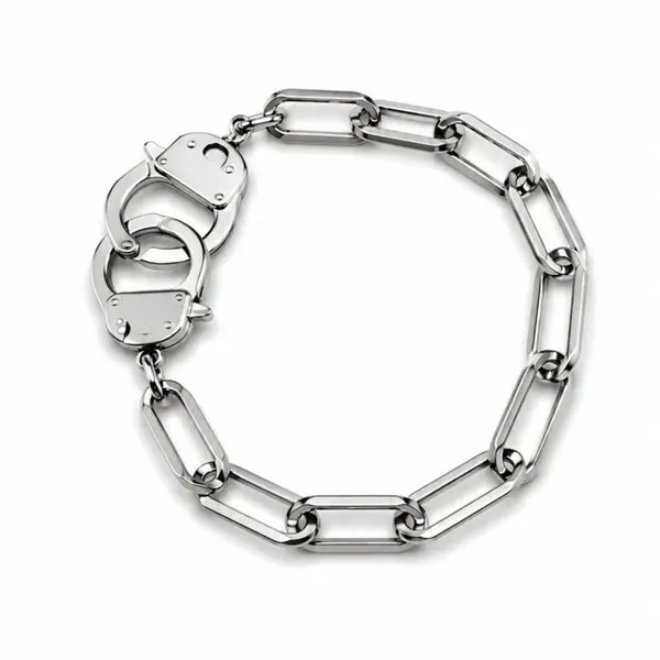 JAGGED HALO JEWELRY Love Bond Handcuff Chain Bracelet Stainless Steel Rhodium Plating - Silver