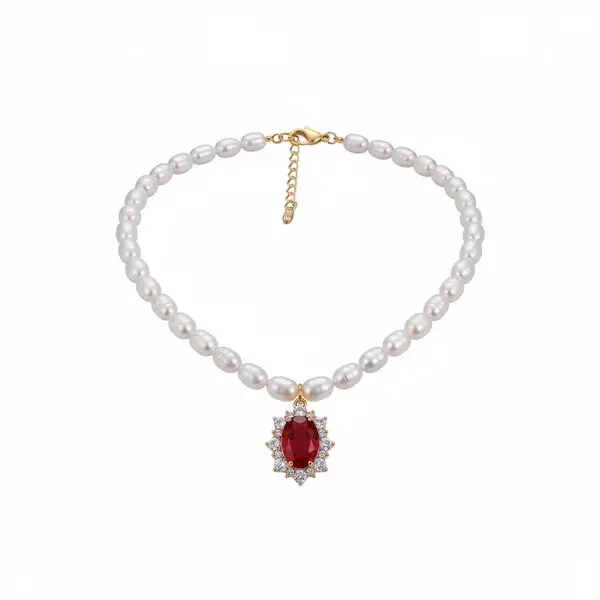 ANGEL BAROCCO Seeds Pearl Choker Necklace With Crystal Pendant - Red