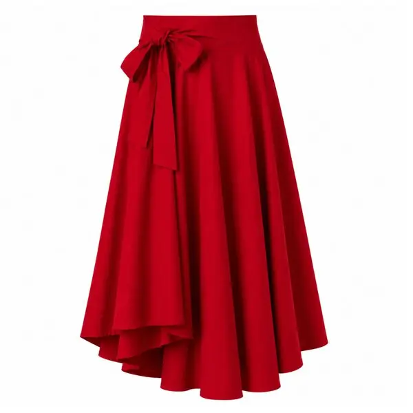 NIKKA PLACE Midi Fla Cotton Skirt With Bow Belt - Red