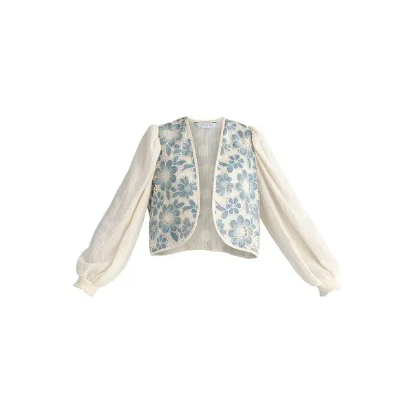 PAISIE Cutwork Embroidery Cheesecloth Jacket In Light - Blue