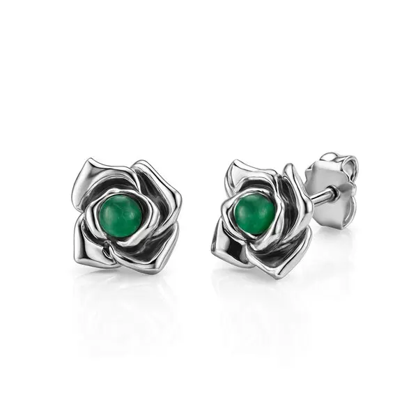 UNALOE Emerald Floral Lobe Earrings Sterling – Luxury Jewelry - Silver
