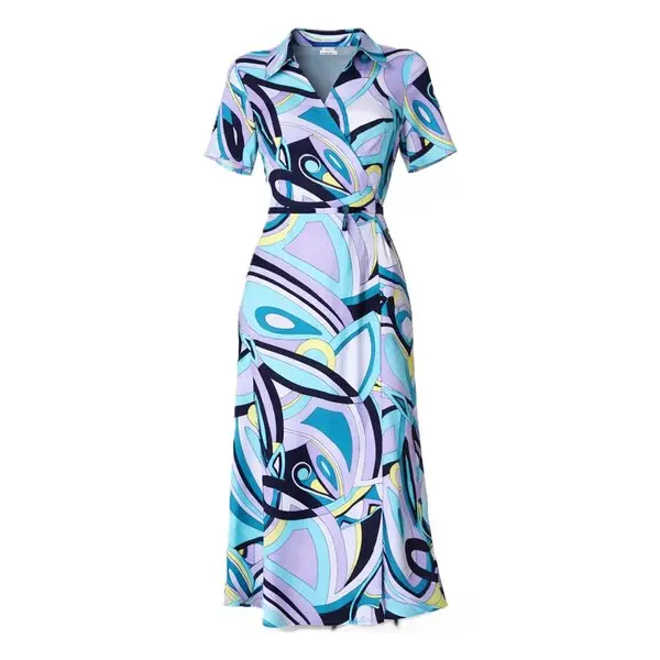 SMART AND JOY Graphic Print Wrap Dress - Blue