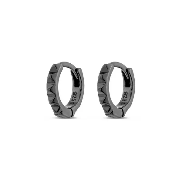 SALLY SKOUFIS Honeycomb Huggie Earrings In Rhodium - Black