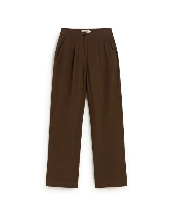 THINKING MU Wide Leg Seersucker Pants Manolita - Brown