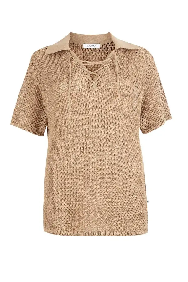 SALANIDA Coco Polo Lace Shirt Sand - Brown