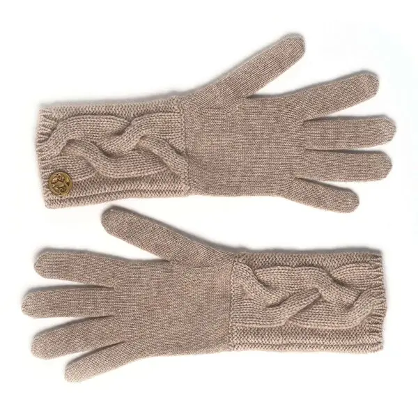 BEL CASHMERE Cable Knitted Organic Cashmere Gloves - Brown