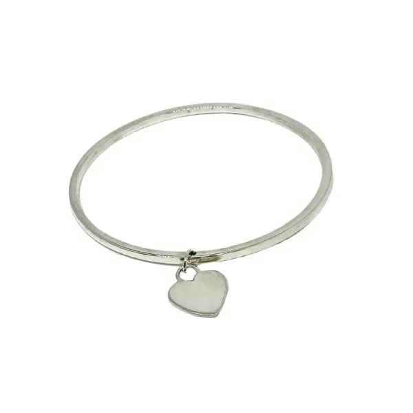 TG-JEWELLERY BY TAMARA GERVASIO Recycle Sterling Heart Charm Bangle – Handcrafted One Of A Kind - Silver