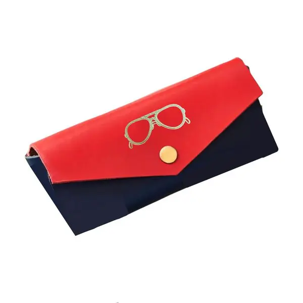 VIDA VIDA Blue / Red Navy And Red Leather Glasses Case Glasses Gold Embossed - Blue/red