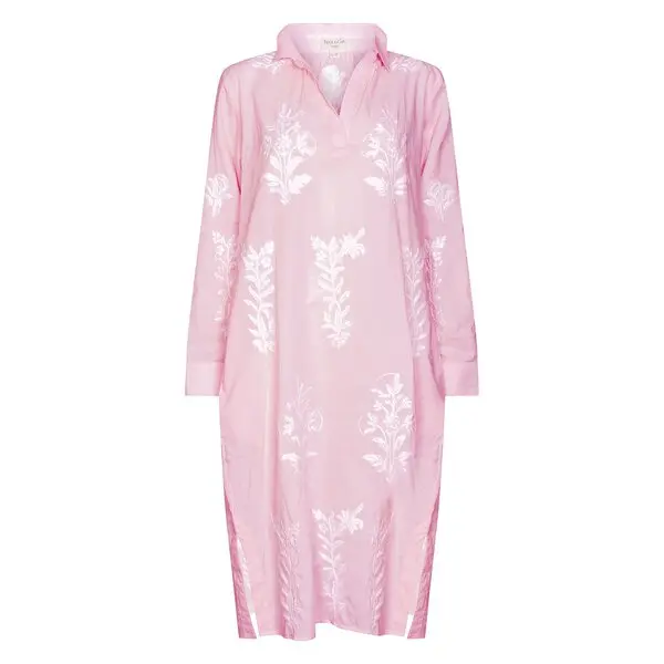 NOLOGO-CHIC Long Tourist Dress Pale Pink With Embroidery Cotton - White