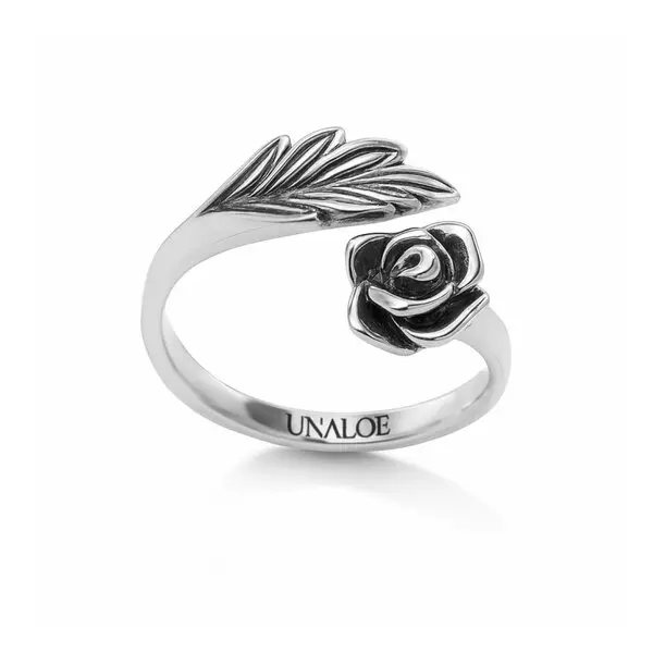 UNALOE Adjustable Rose & Leaf Ring In Sterling – Open Floral Wrap Ring Nature Inspired Statet Jewelry - Silver