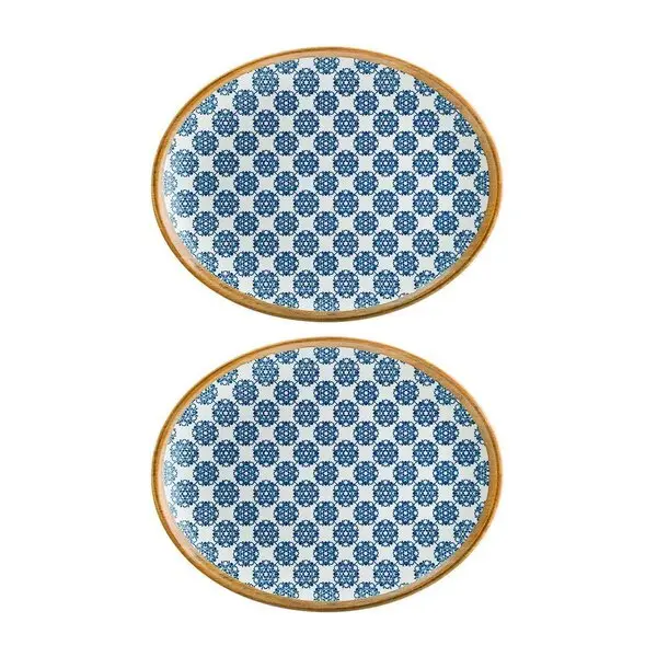 Turgla Home Calif Oval Decorated Porcelain Serving Platter Set Of Two - Blue