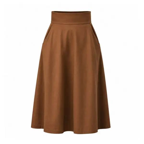 NIKKA PLACE A-line Midi Cotton Skirt In Light Color - Brown