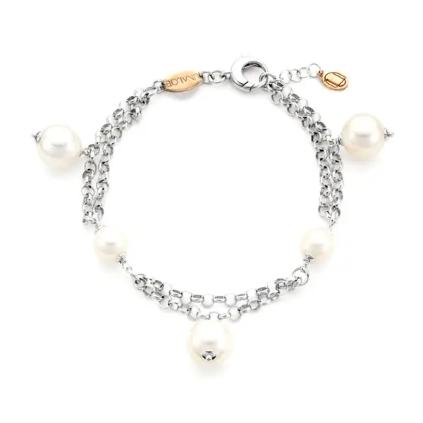 UNALOE Silver / White Sterling Silver Baroque Pearl Charm Bracelet – Elegant Adjustable Design - Silver/white