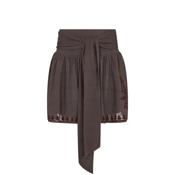 RAFFYA Julie Embroidered Skater Mini Skirt In Dark - Grey