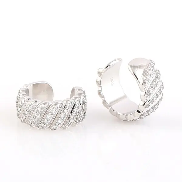 ARTISAN Diamond Ribbed Cuff Earrings In 18k Gold - White