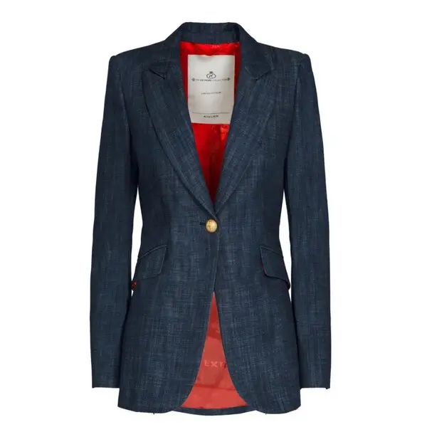 THE EXTREME COLLECTION Fitted Denim Blazer With Gold Buttons - Blue