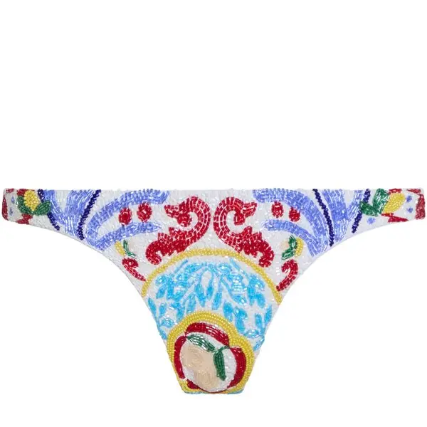 SELF-ADORE White / Red Limoncello Hand-beaded Embellished Bikini Bottom - White/red