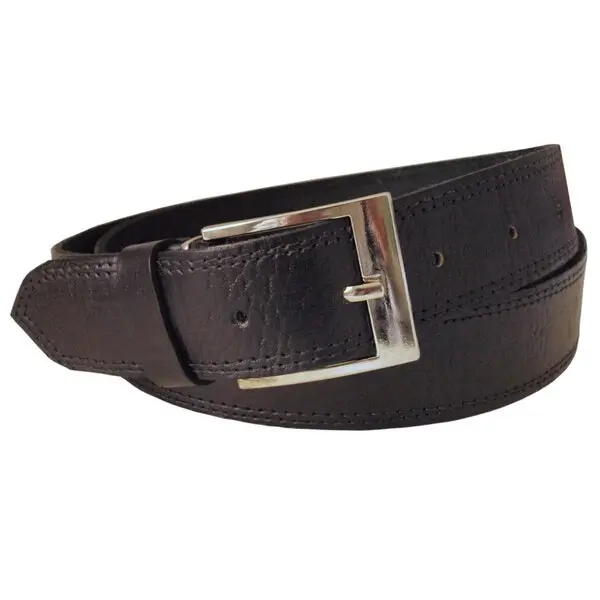 BERBER LEATHER Leather Belt With Stitching Wide Width - Black