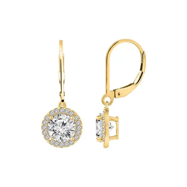 DIAMONBLISS Leverback Drop Halo Earrings, Three Carat, Gold - Yellow